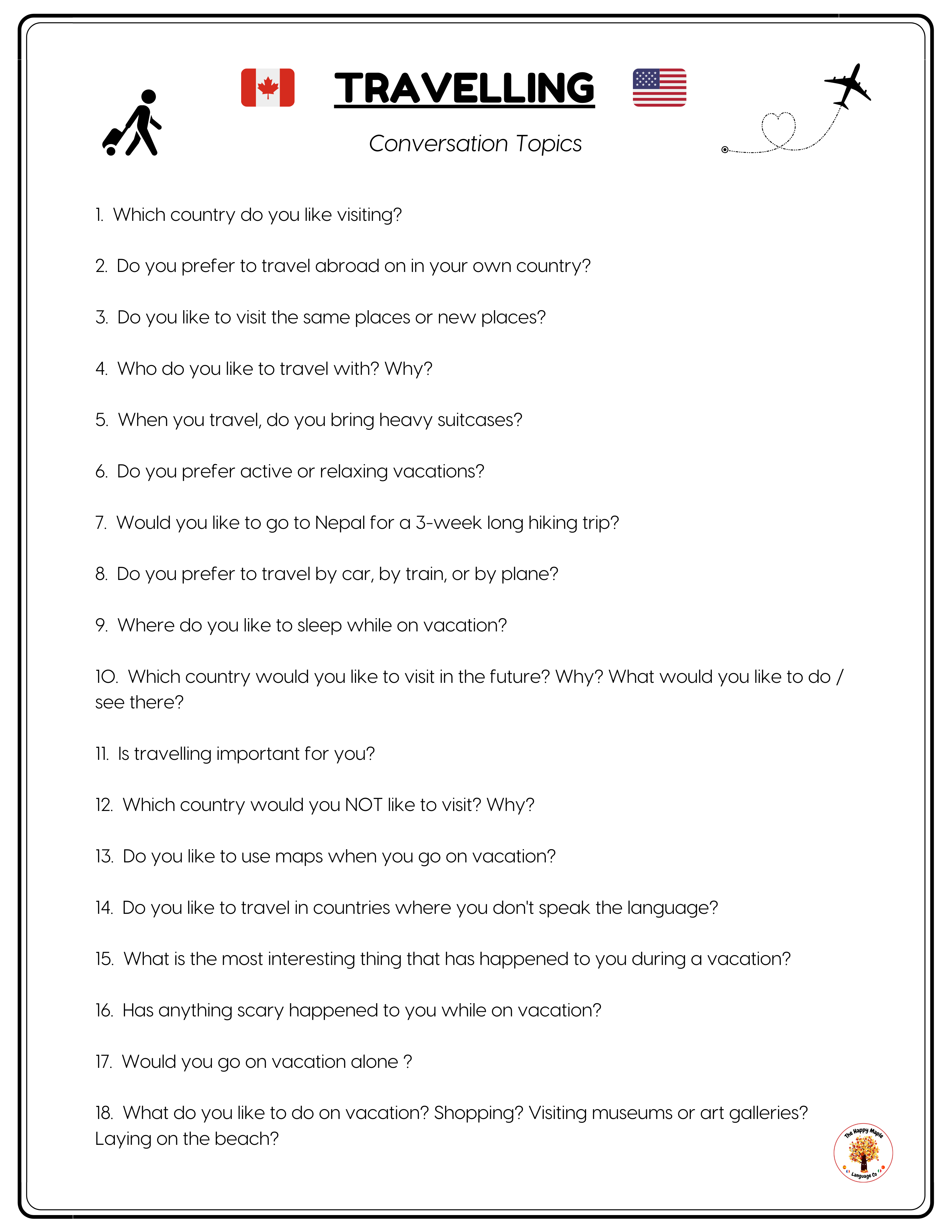 English ESL Conversation Questions Travelling The Happy Maple English ESL Conversation Questions Travelling The Happy Maple