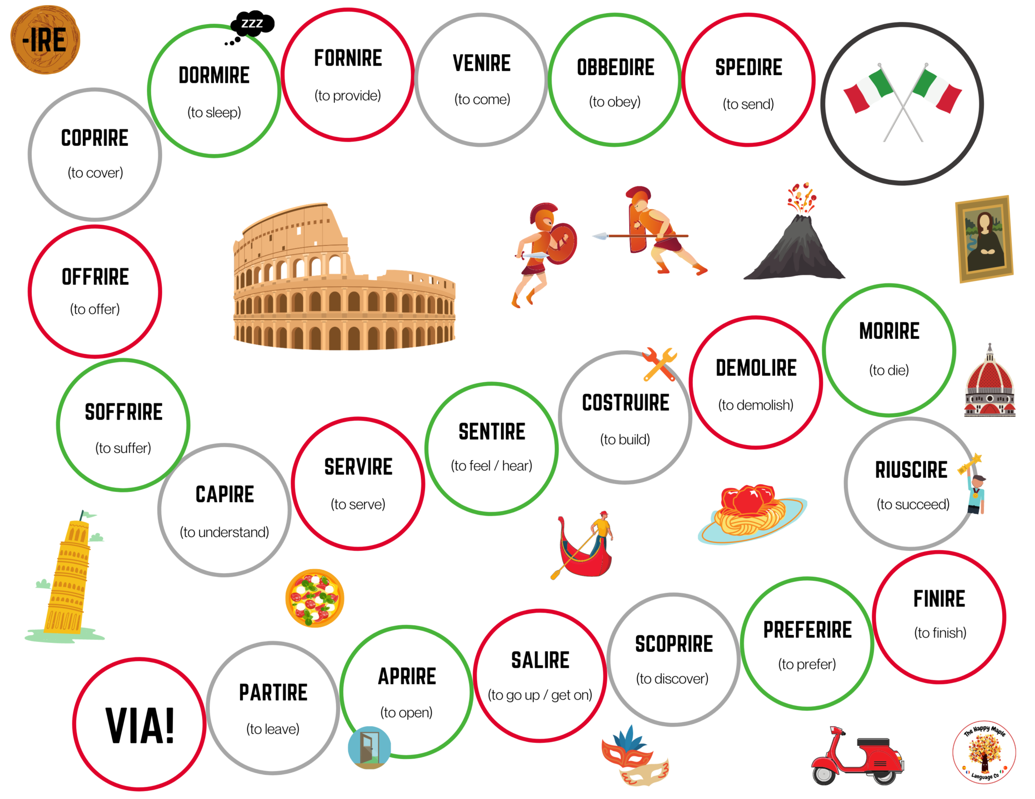 Italian Verb Board Games - Free Download - The Happy Maple Language Co
