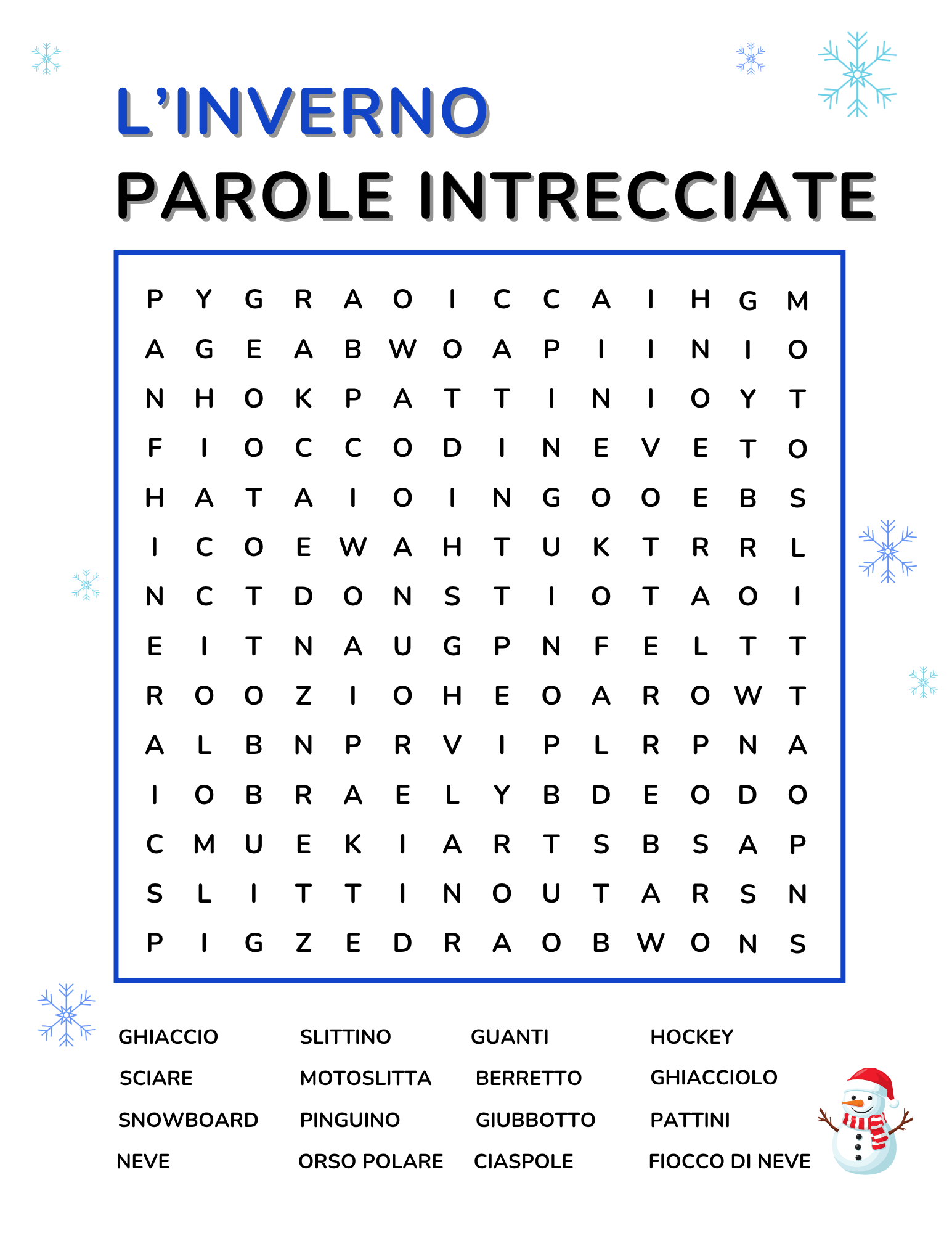 Italian Winter Vocabulary - L'inverno - The Happy Maple Language Co